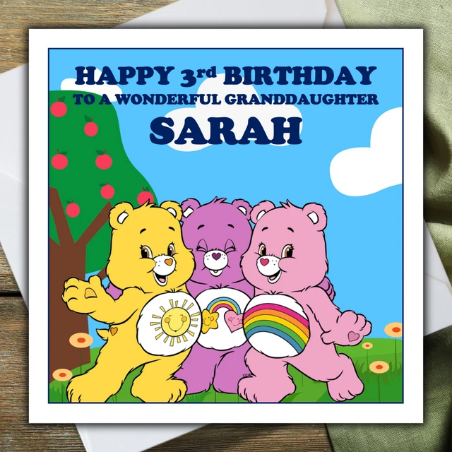 CARE BEARS BIRTHDAY card personalised with any AGE RELATIONSHIP NAME £3 ...