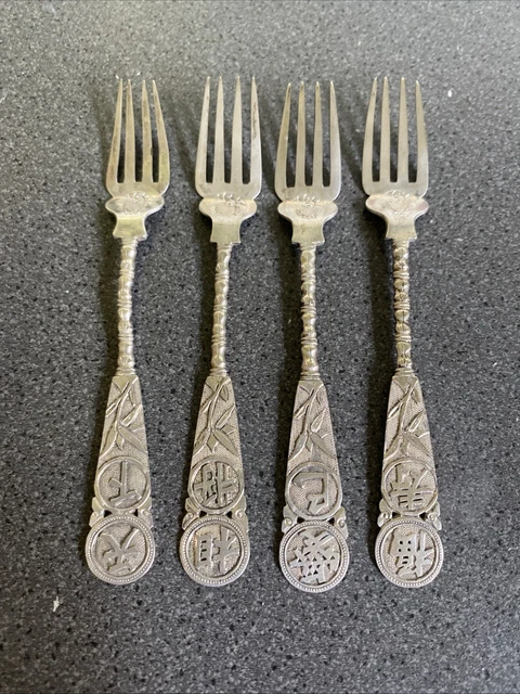 RARE ANTIQUE CHINESE Forks Set 4 Silver? 115mm $250.00 - PicClick AU