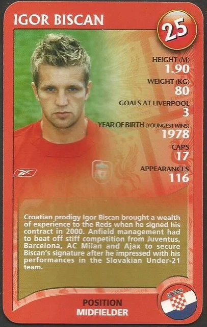 TOP TRUMPS-LIVERPOOL-2005- #25-CROATIA-IGOR Biscan £0.99 - PicClick UK