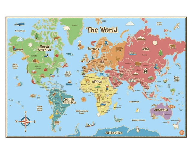 WORLD MAP KIDS Bedroom Wall Wallpops Laminated Dry Erase With Pen 61Cm ...
