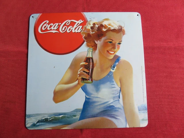 PLAQUE EN TÔLE publicitaire COCA COLA Pin-Up à la bouteille Déco BAR ...