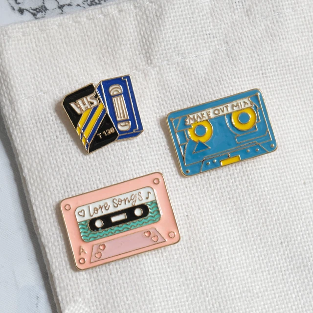 VINTAGE CASSETTE VHS Tapes Enamel Pins | Make Out Mix Pin Custom ...