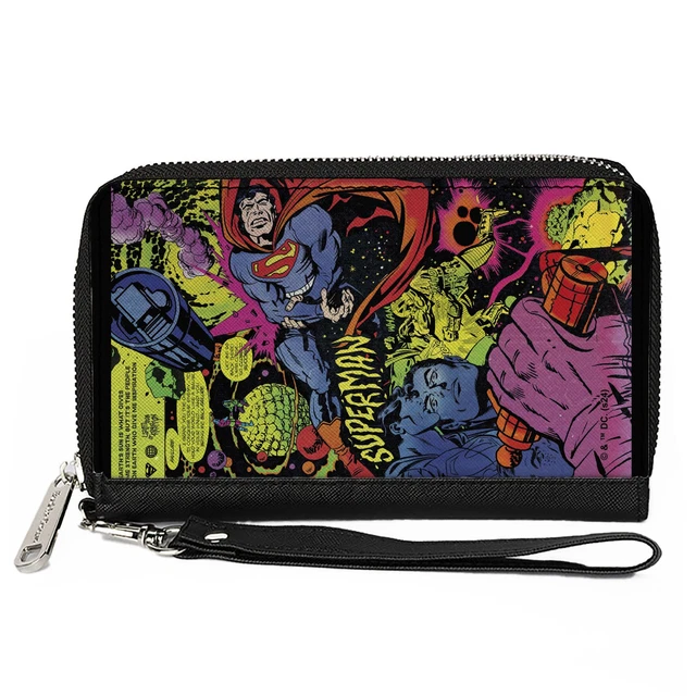 PU ZIP AROUND Wallet Rectangle Superman Last Son of Krypton Scenes ...