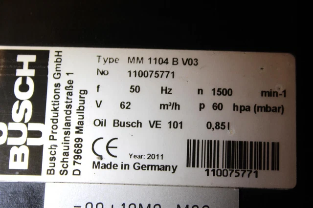 BUSCH VACUUM PUMP Mink MM 1104 Bv03 50Hz 1500 min-1 Frayed £2,607.54 ...