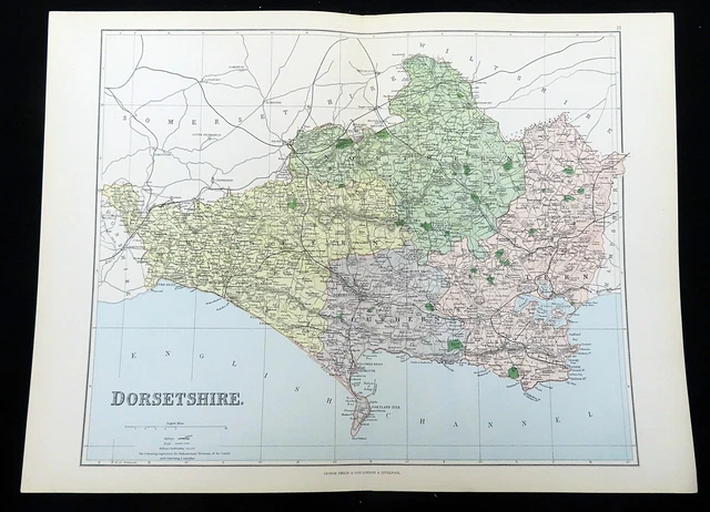 ANTIQUE MAP OF Dorset Dorsetshire Dorchester Poole Weymouth Sherbourne ...