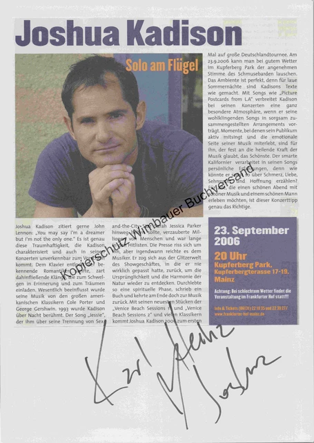 ORIGINAL AUTOGRAMM JOSHUA Kadison /// Autogramm Autograph signiert ...