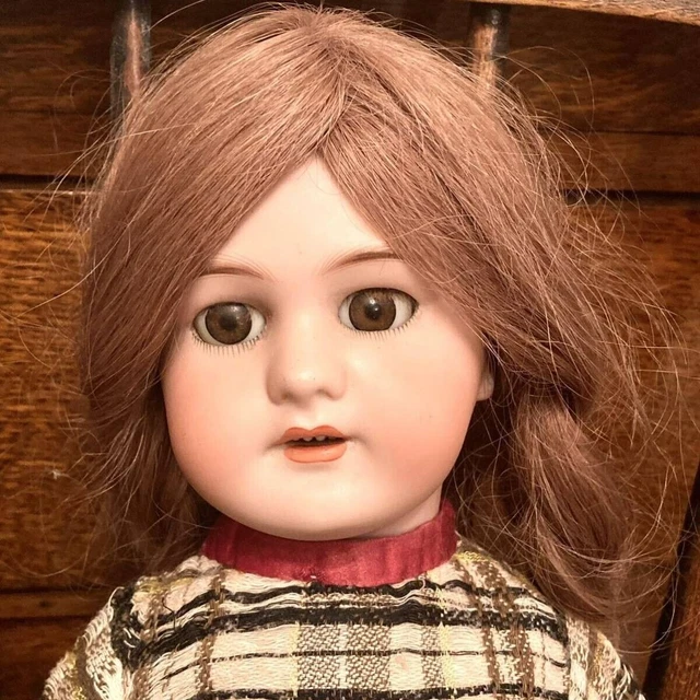 ANTIKE DEP TETE JUMEAU Biskuit Puppe 50 cm Echthaar Perücke keine Risse ...