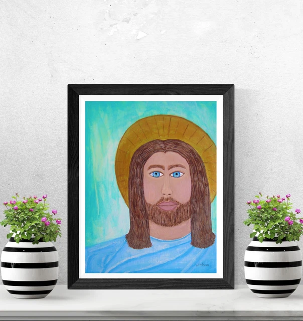 PAINTING JESUS ORIGINAL Signed Art Christ Religious Icon Christian ...