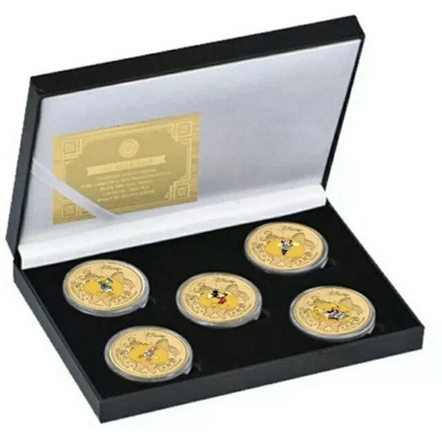 5PC GIFTS MICKEY Minnie Mouse & Donald Duck Commemorative Coin Gold ...