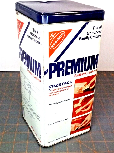 VINTAGE NABISCO PREMIUM Saltine Crackers Empty Tin with Lid Dark Blue ...