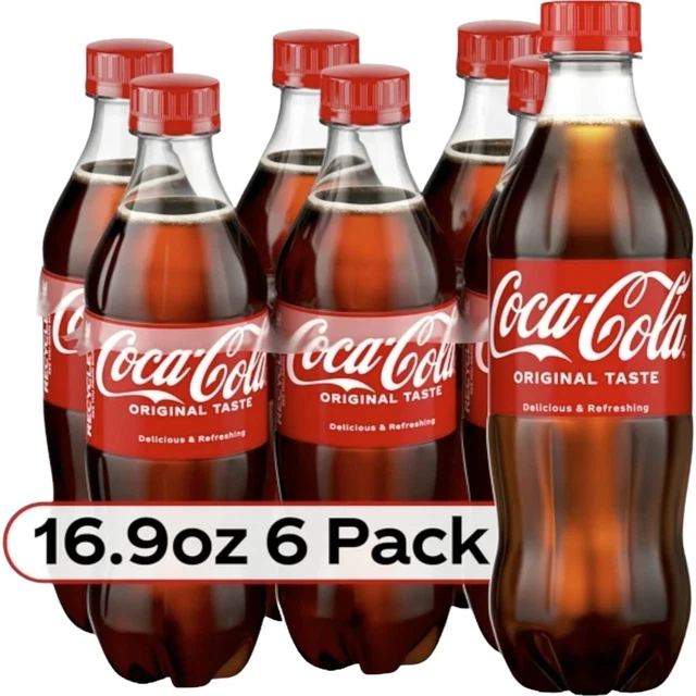 COKE ORIGINAL COCA Cola Soda Pop Pack of 6 16.9oz Bottle Soft Drinks ...