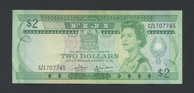 FIJI $2 NOTE 1980 QEII Krause 77 Banknotes $33.57 - PicClick AU