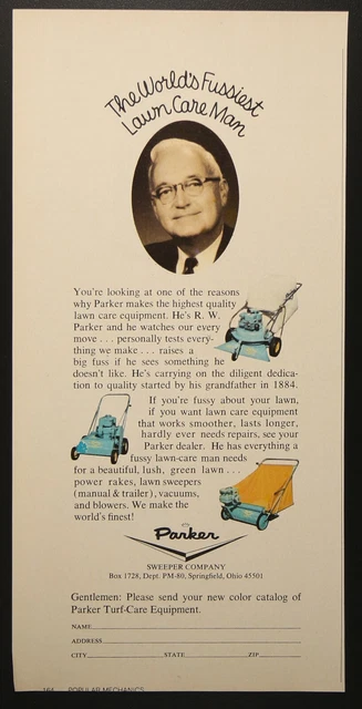 PARKER LAWN SWEEPER Power Rake Vacuum Blower Vintage Print Ad 1980 $4. ...