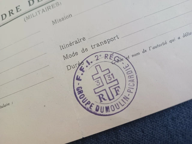 RARE DOCUMENT FFI WW2 / ordre de mission / tampon Picardie EUR 11,50 ...