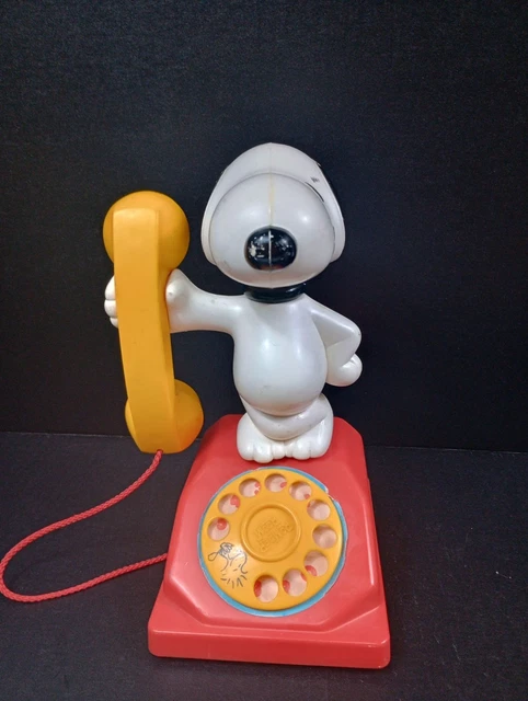 VINTAGE ROTARY DIAL Toy Phone Turning Head Peanuts Snoopy & Woodstock £ ...