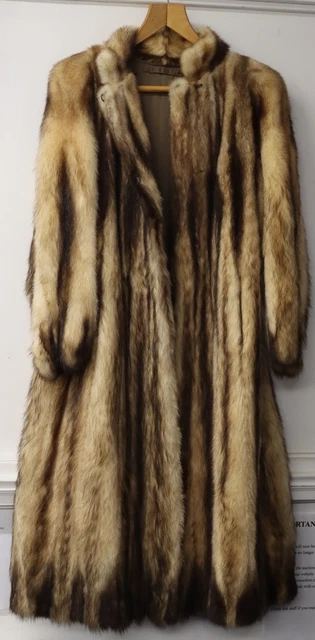 GERMAN SABLE FITCH Fur Long Coat Real Fur Length 123cm size 12/14 mink ...
