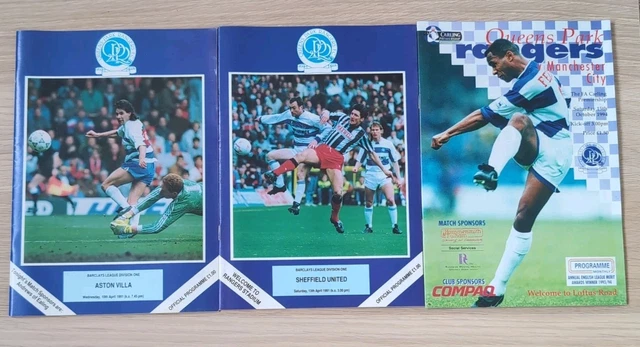 3 QUEENS PARK Rangers Programmes. A. Villa & Sheff Utd (1991). Man City ...