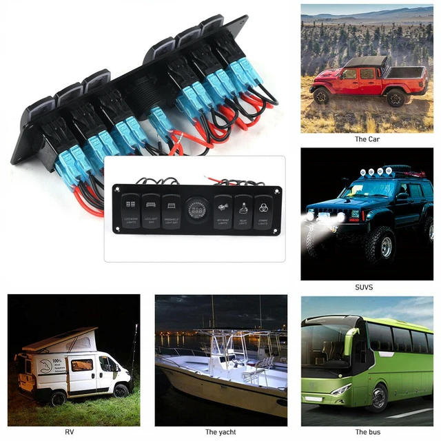 6-GANG 12V LED Light Switch Control Panel Voltmeter USB Charger Car ...