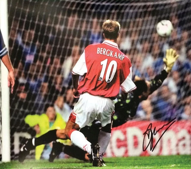 RARE DENNIS BERGKAMP SIGNED ARSENAL 16x20 FOOTBALL PHOTO PROOF GUNNERS ...