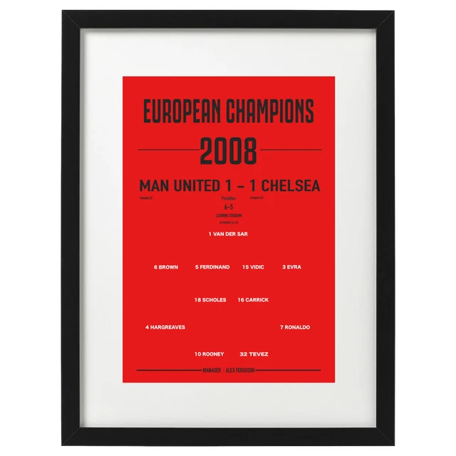 MANCHESTER UNITED 2008 champions league final art print / poster £15.99 ...