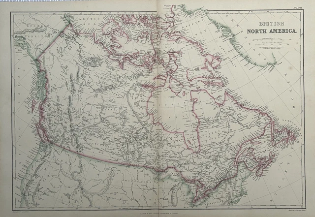 1860 BRITISH NORTH America, Canada Hand Coloured Antique Map by G.W ...