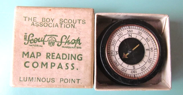 MINIATURE BAKELITE BOY Scout Shop Pocket Compass With Original Box HQ ...