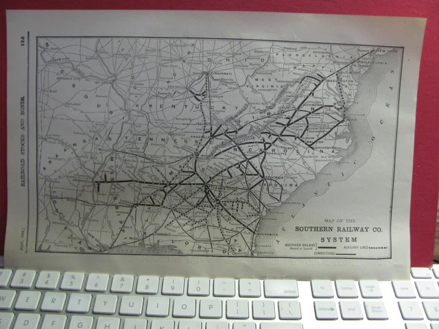 ORIGINAL 1898 SOUTHERN RAILROAD SYSTEM MAP w/ DEPOTS SOU RR VA NC SC GA ...