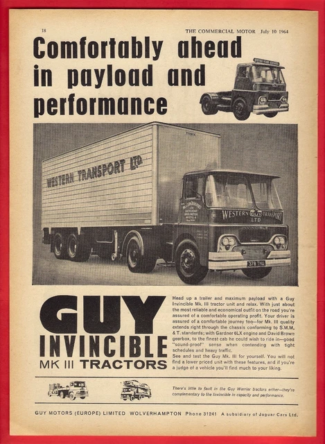 OLD TRUCK ADVERT 1964 ~ Guy Invincible Mk III - Western Transport of ...