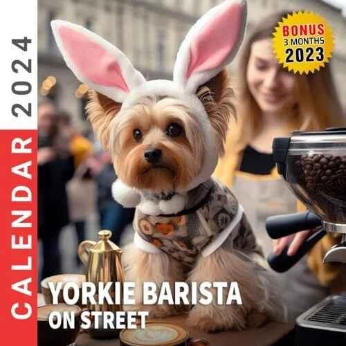 YORKIE BARISTA ON Street Calendar 2024 Jan 2024 to Dec 2024 Bonus 3 ...