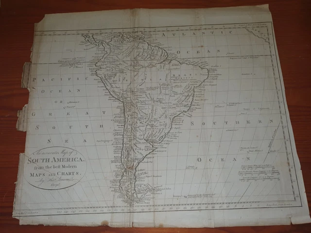 1779 AN ACCURATE Map Of South America By Bowen Brazil Chile Argentina ...
