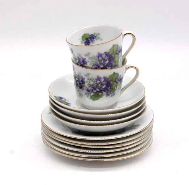 VICTORIA CHINA CZECHOSLOVAKIA Violet Pattern Tea Cups Saucers Vintage ...