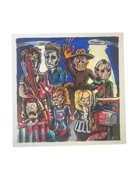 ORIGINAL 80’S SLASHER HORROR MOVIE ICONS Hand Drawn Cartoon Sketch Art ...