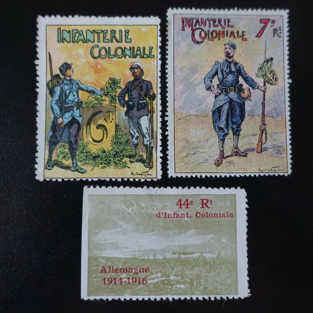 VIGNETTE COMMEMORATIVE LABELS 6° 7° 44° Regiment of Infantry Colonial £ ...