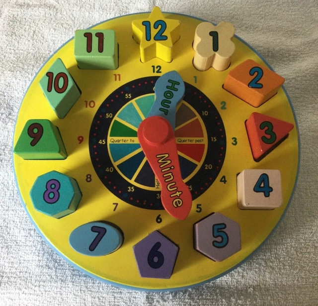 MELISSA & DOUG Wooden Shape Sorting Teaching Clock Educational Puzzle £7.50 - PicClick UK