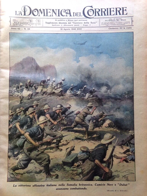 LA DOMENICA DEL Corriere 18 Agosto 1940 WW2 Somalia Alessandro Bonci ...
