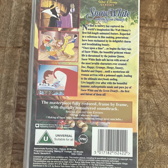 WALT DISNEY CLASSICS Snow White and the Seven Dwarfs VHS PAL U 1937 ...