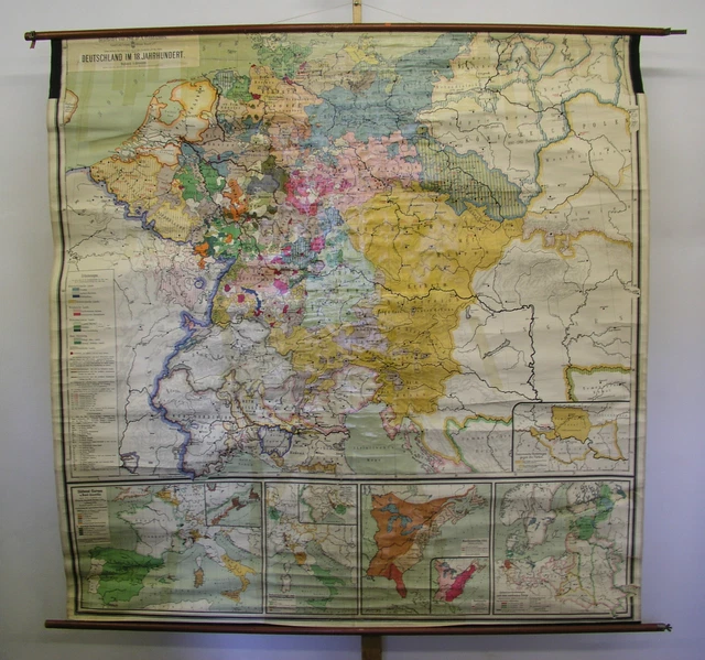 SCHOOL WALL MAP wall map old Germany map 18th century 198x199cm ~1910 ...