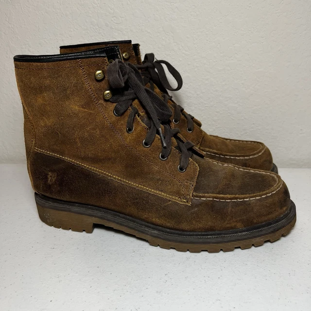 FRYE DAKOTA SUEDE Boots Lace-up 6" Moc toe Distressed Brown Men's US 11 ...