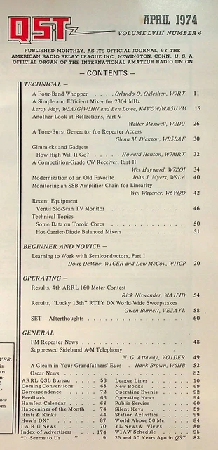 VINTAGE QST MAGAZINE April 1974 Amsat Oscar 7 Satellite Art Cover ARRL ...