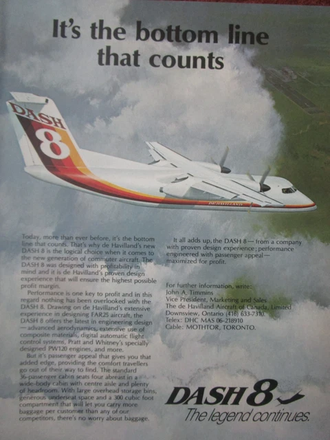 12/1982 PUB DE Havilland Aircraft Of Canada Dash 8 Flugzeug Avion ...