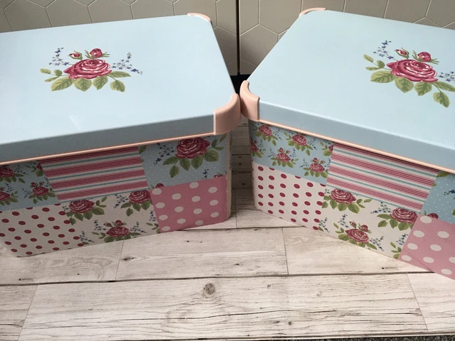 2X CURVER STORAGE Boxes Pink Blue Patchwork Floral 22l Box Lids £7.50 ...