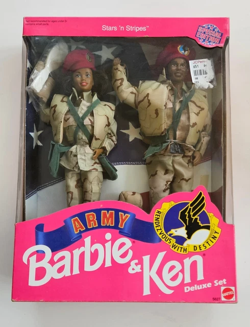 NEW NFRB MATTEL 1992 Barbie & Ken Army Deluxe Set Afro-American Star 'n ...