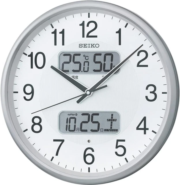 SEIKO WALL CLOCK Radio Wave Analog Silver Metallic KX383S Temperature ...