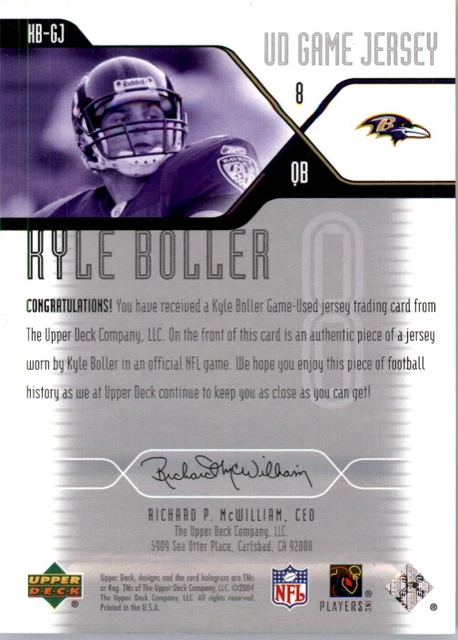 2004 UPPER DECK Game Maillots Baltimore Ravens Football Card #KBGJ Kyle ...