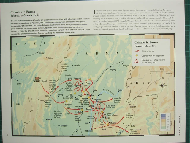 WW2 WWII MAP ~ Chindits In Burma Feb - Mar 1943 Allied Advance Japanese ...