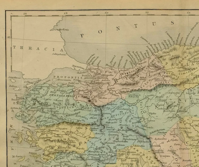 1868 HAND COLOURED Ancient Map Asia Minor Caria Pisidia Lycaonia ...