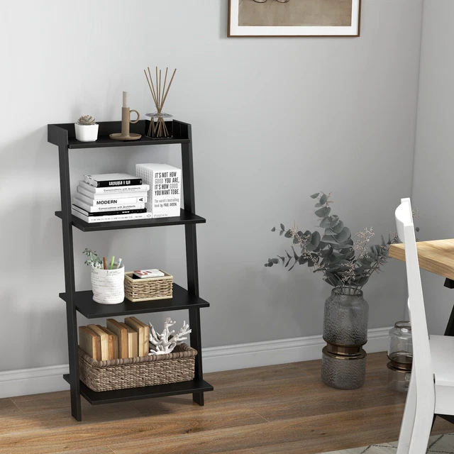 4-TIER LADDER SHELF, 43" Tall Wooden Leaning Bookshelf Display Rack ...