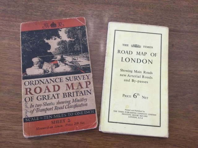 A 1930S ORDNANCE SURVEY ROAD MAP AND A TIMES VINTAGE ROAD MAP OF LONDON ...