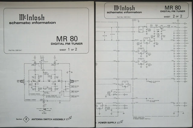 MCINTOSH MR 80 DIGITAL FM TUNER Schematic information 1 & 2 EUR 5,00 ...