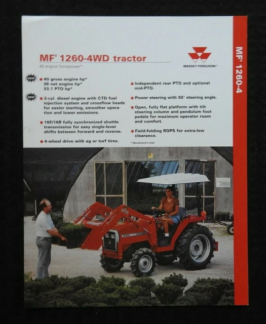 1996 MASSEY-FERGUSON &MF 1260 4Wd Tractor" Specifications Brochure Nice $34.55 - PicClick AU